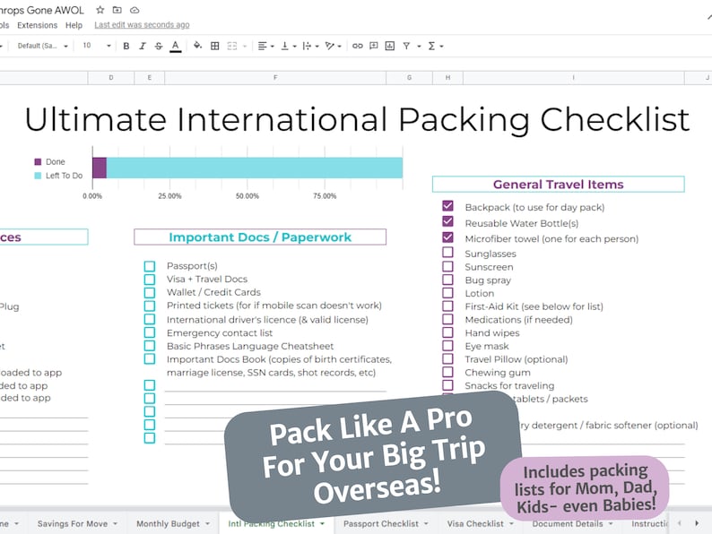 International Move Planner, Budget & Checklist (google Sheets) (digital ...