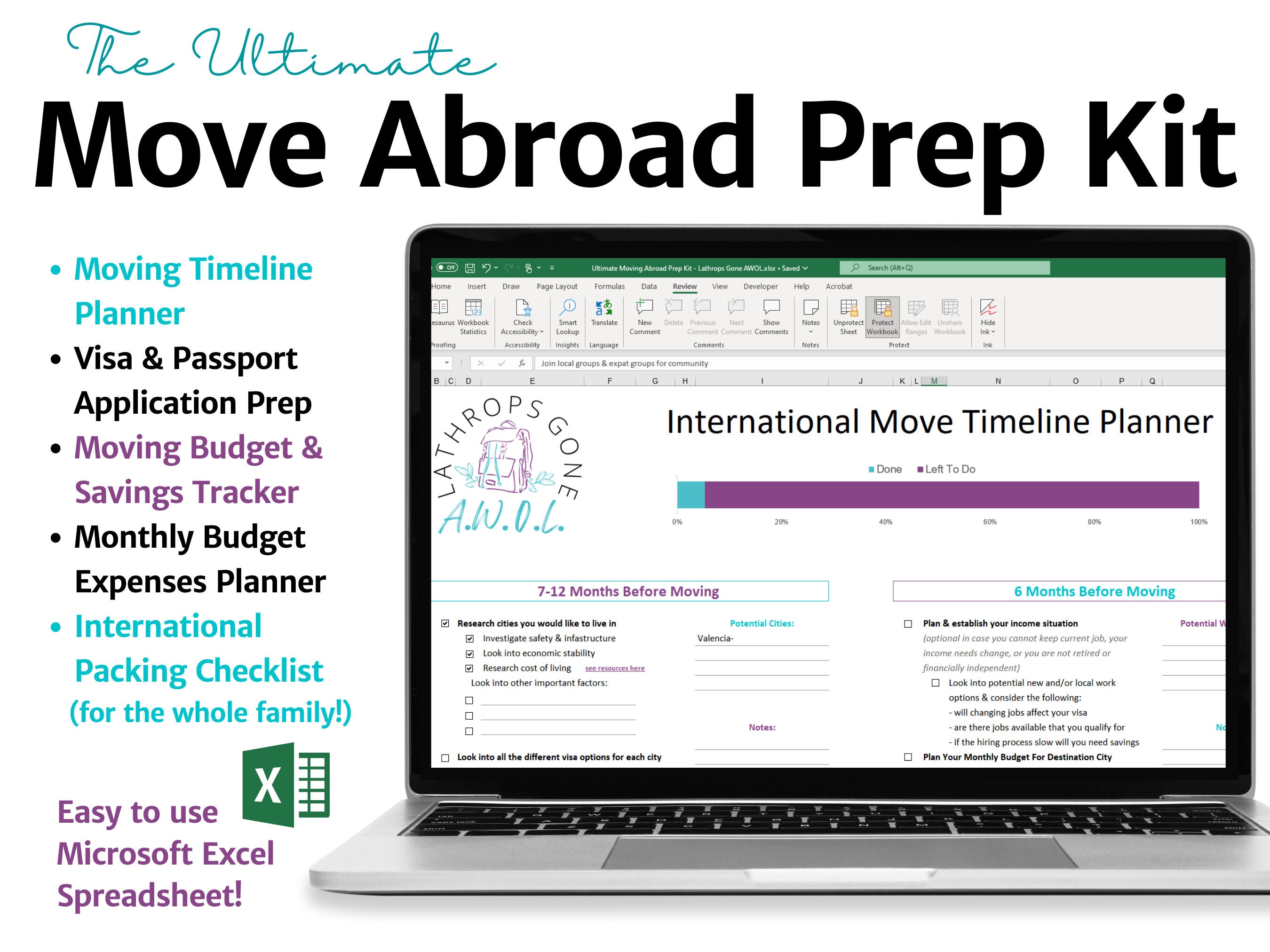 Moving Abroad Prep Kit / Microsoft Excel / International Move Planner ...