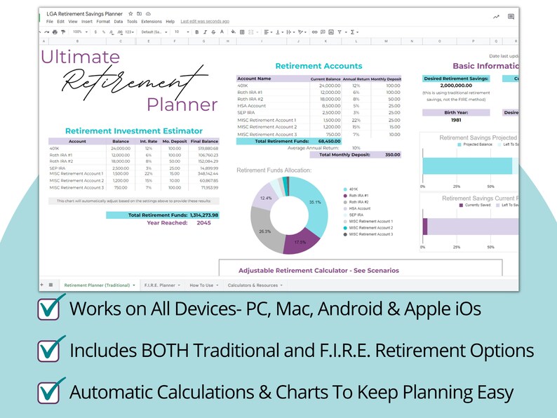 Easy Retirement Tracker / Google Sheets / Simple to Use / Retire Early ...