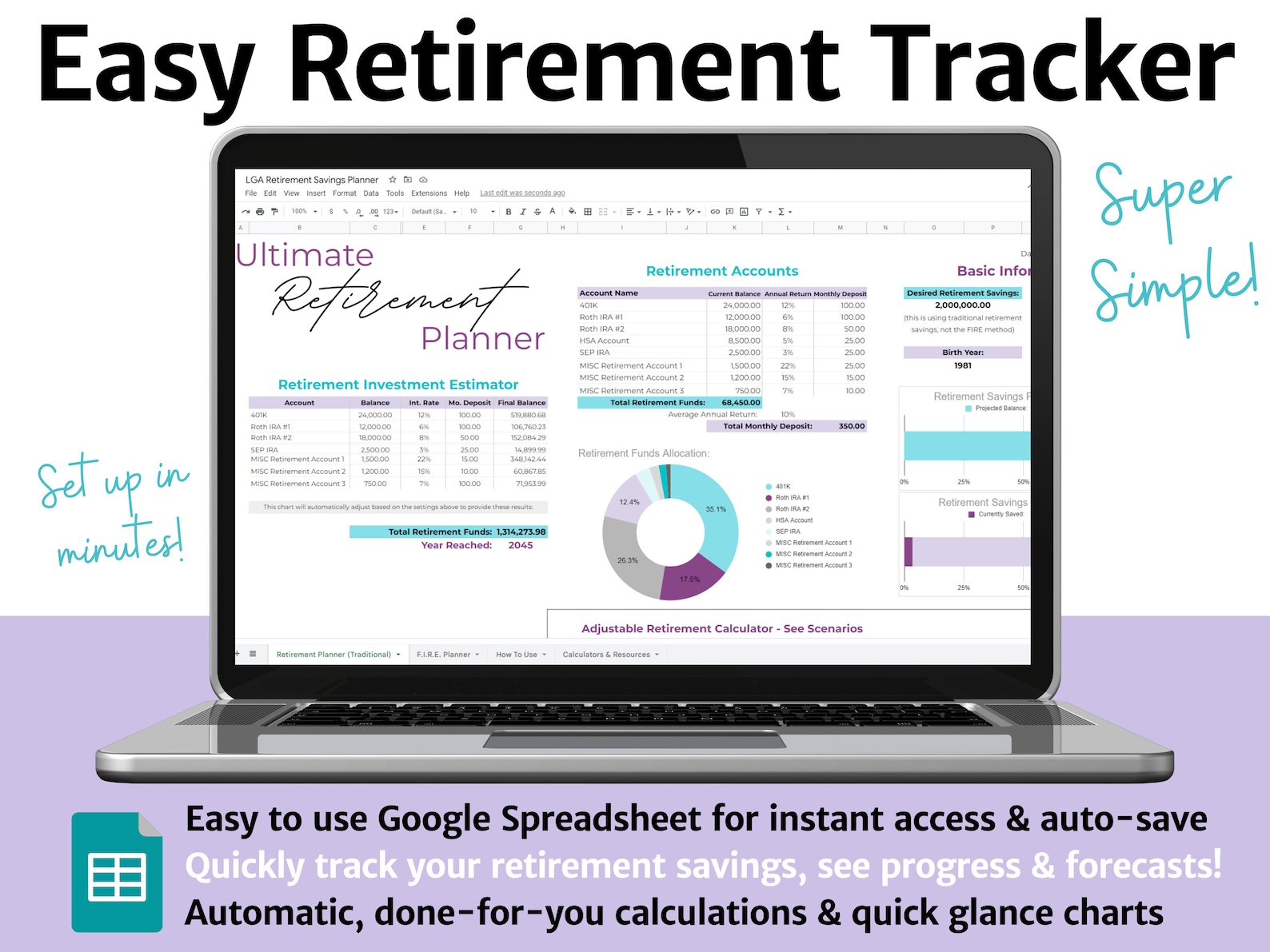 Easy Retirement Tracker / Google Sheets / Simple to Use / Retire Early ...