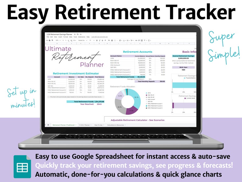 Easy Retirement Tracker / Google Sheets / Simple to Use / Retire Early ...