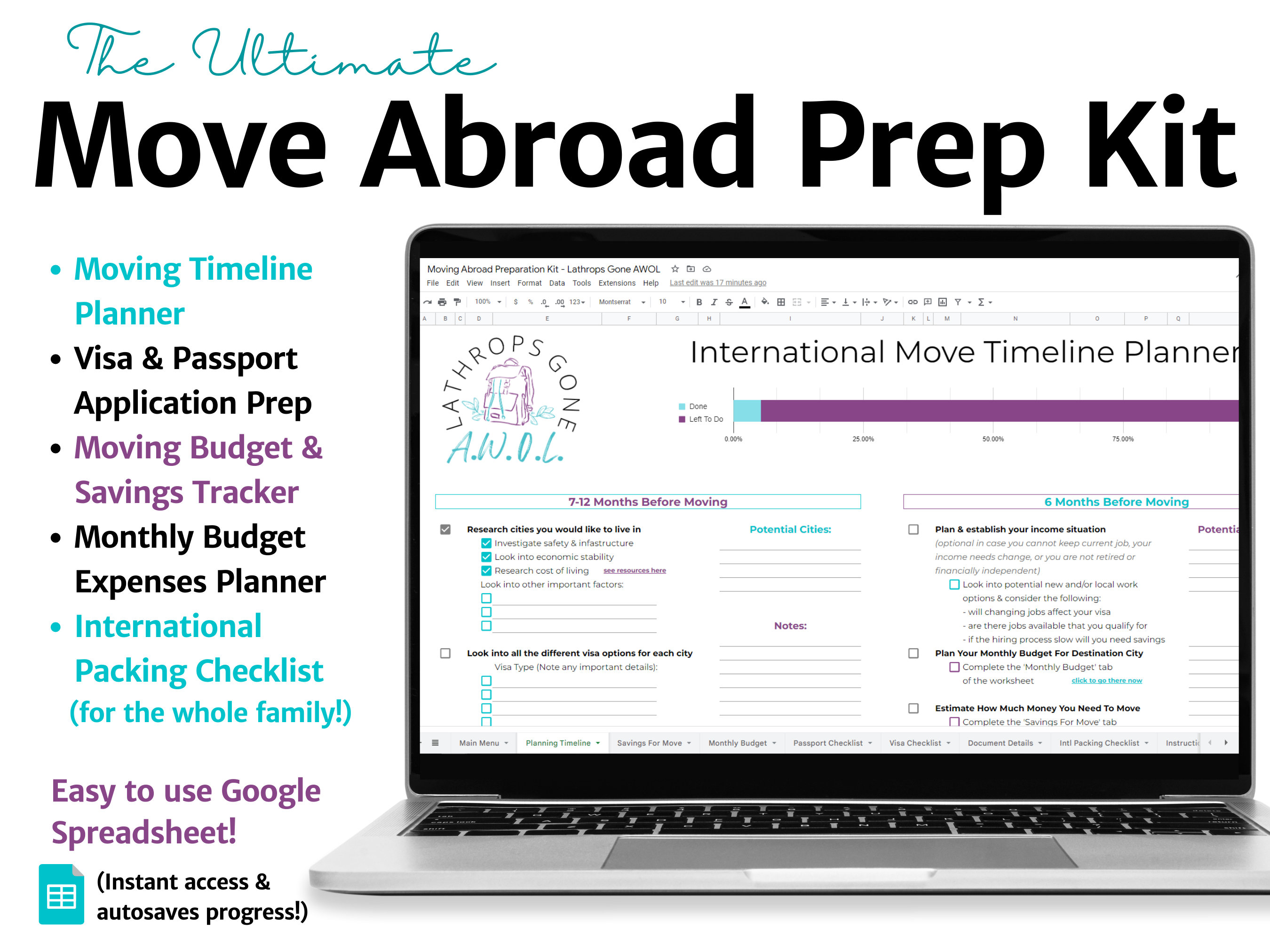 Moving Abroad Prep Kit / Google Sheets / International Move Planner W ...