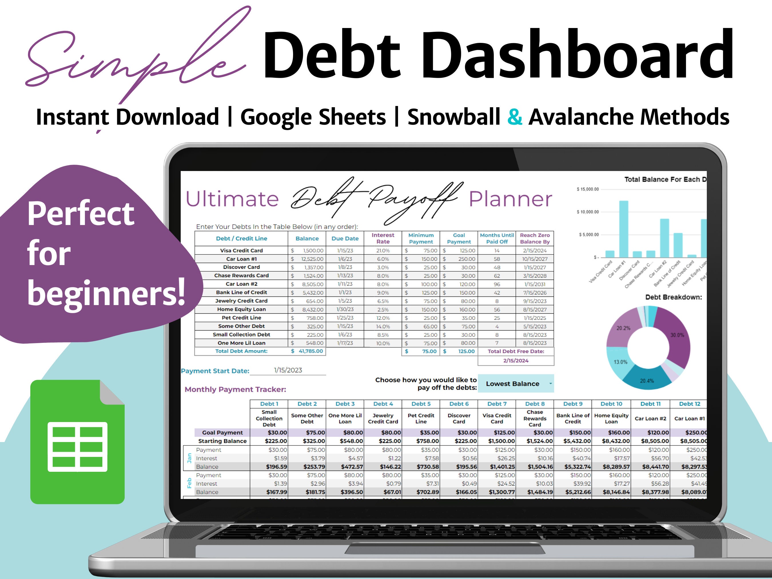 Debt Payoff Tracker Debt Snowball Spreadsheet | Google Sheets Debt ...