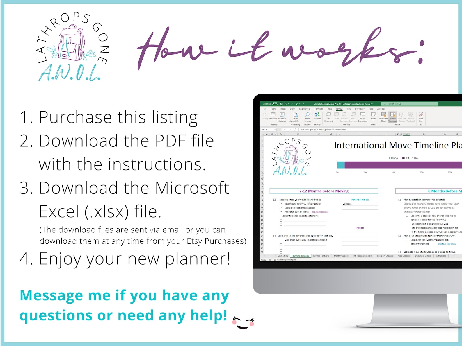 Moving Abroad Prep Kit / Excel / International Move Planner, Checklist ...