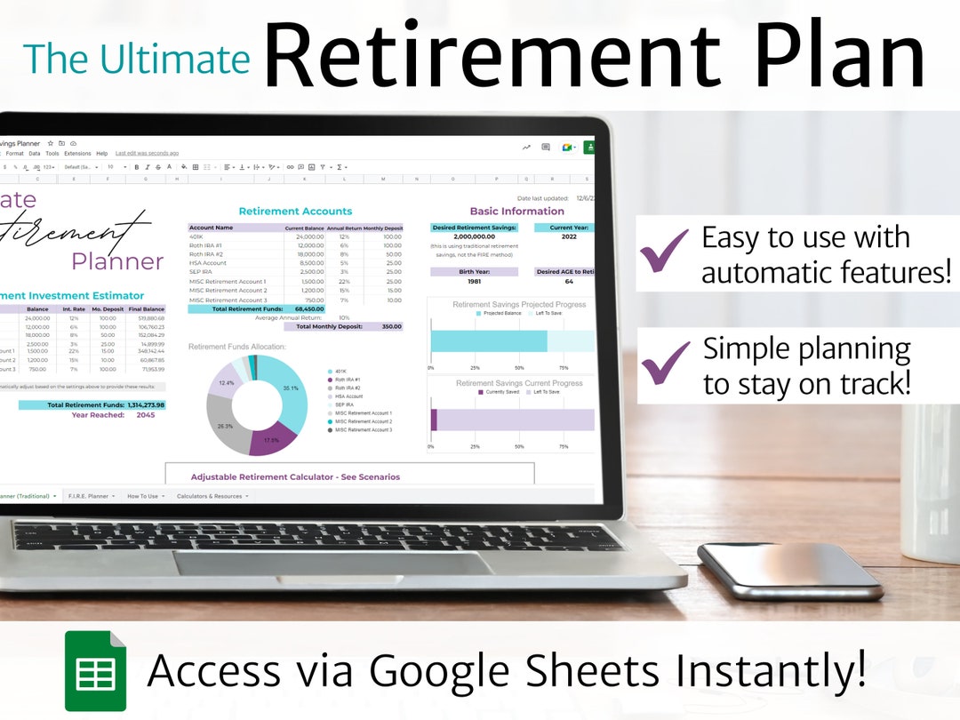 Simple Retirement Planner / Google Sheets / Easy to Use / Retire Early ...