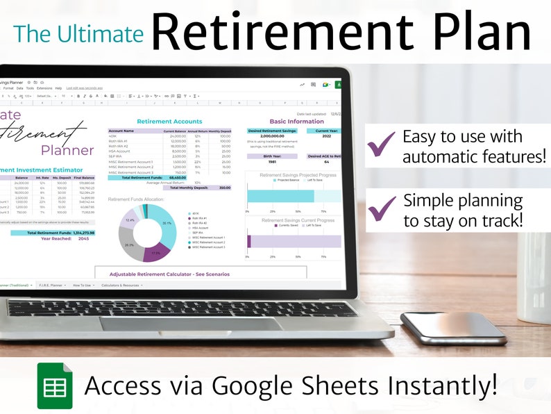 Simple Retirement Planner / Google Sheets / Easy to Use / Retire Early ...