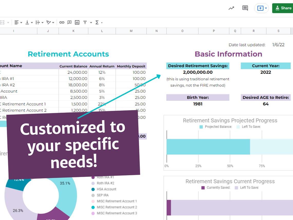 Easy Retirement Tracker / Google Sheets / Simple to Use / Retire Early ...