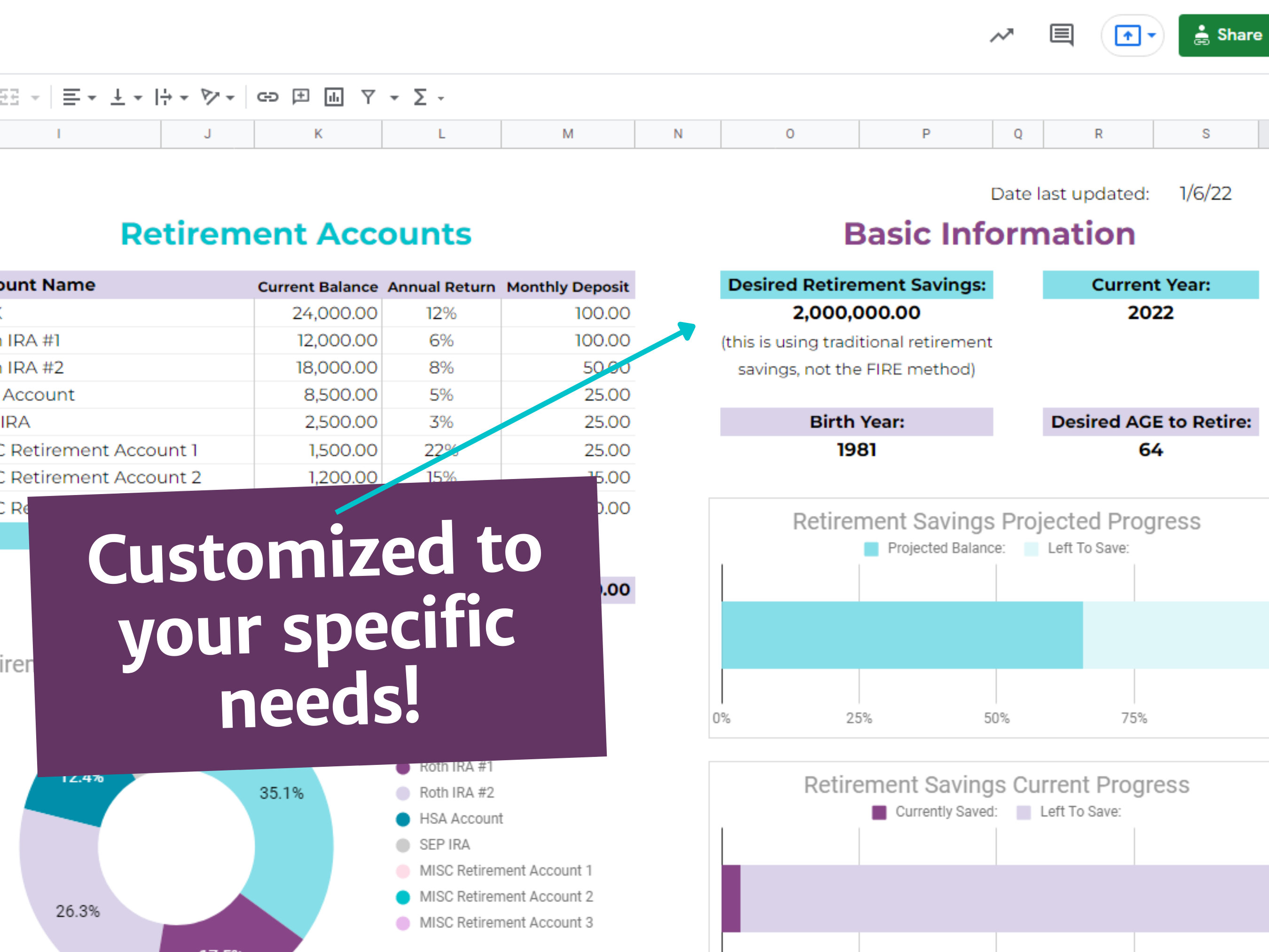 Easy Retirement Tracker / Google Sheets / Simple to Use / Retire Early ...