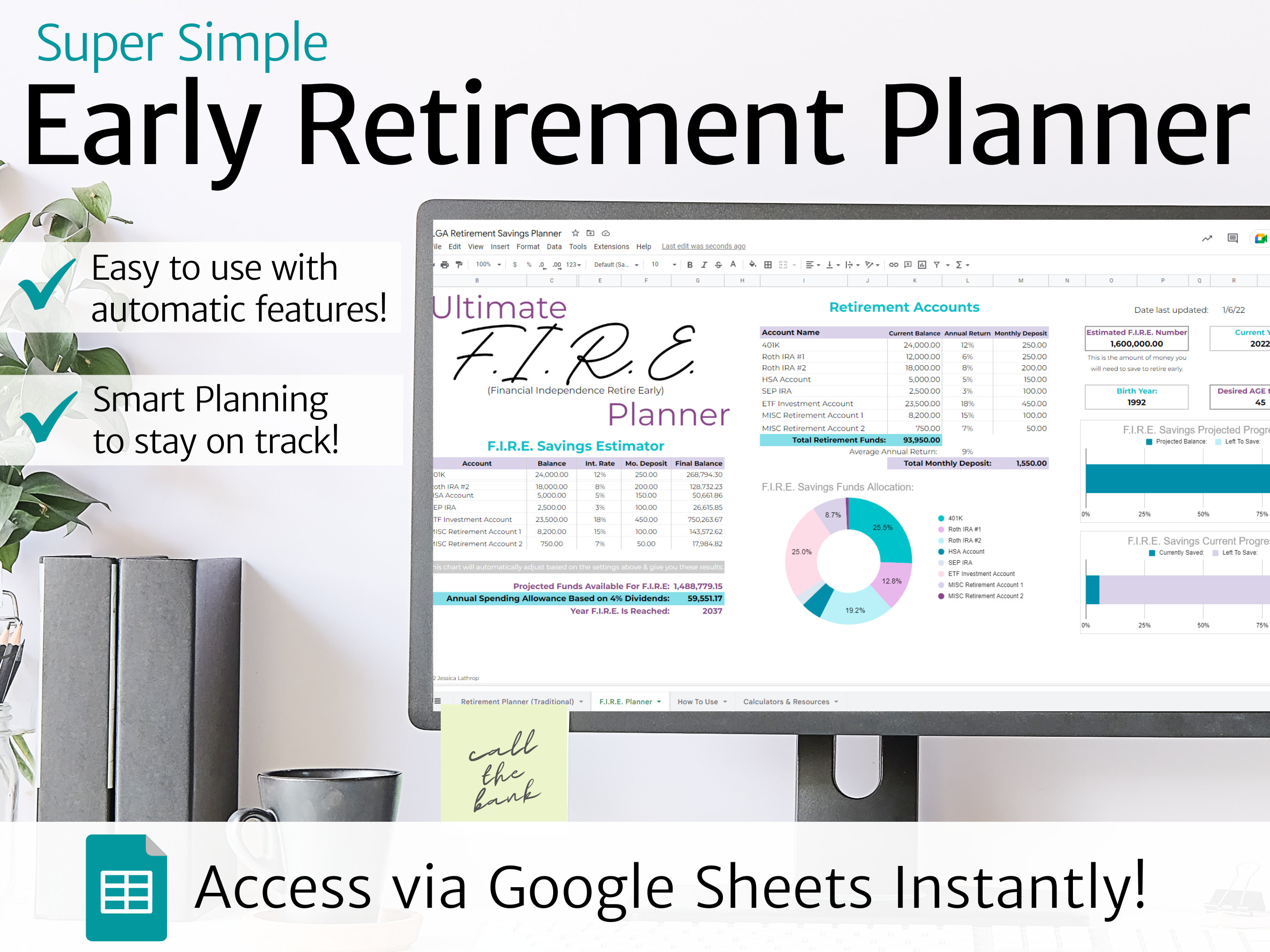 Easy Retirement & F.I.R.E. Savings Tracker / Google Sheets Planner ...
