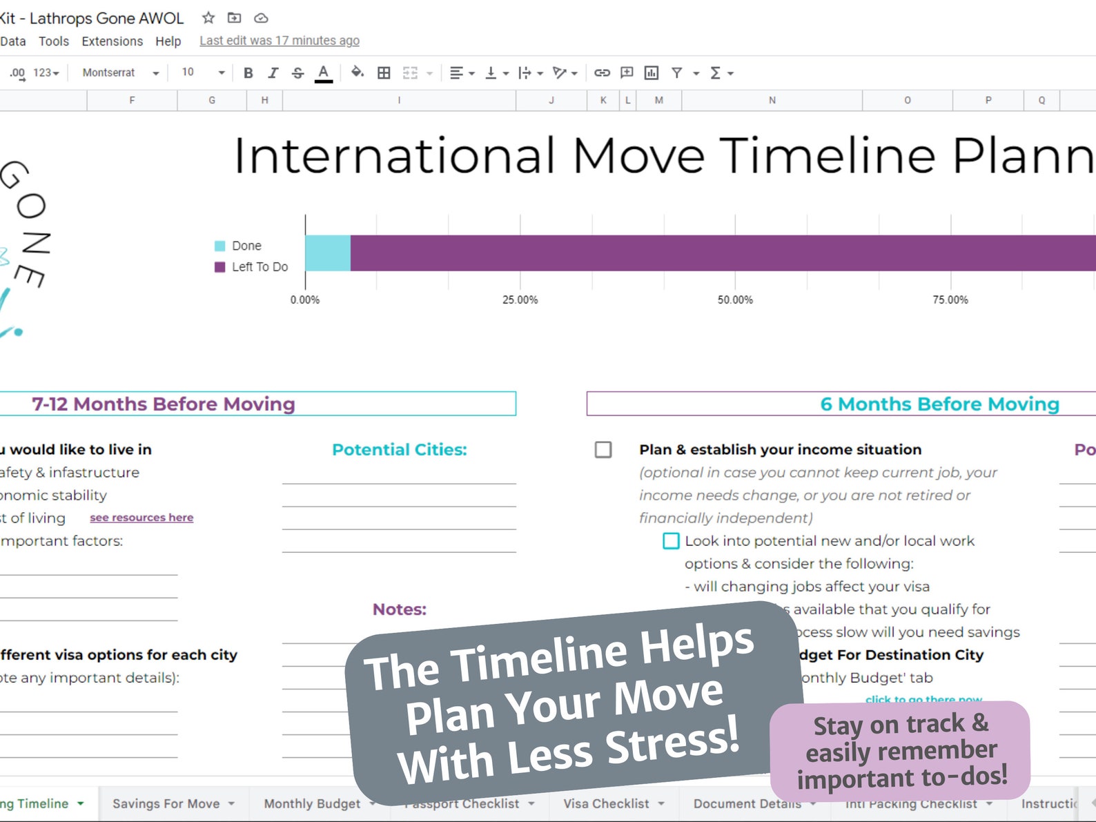 Moving Abroad Kit / Google Sheets / International Move Planner W ...