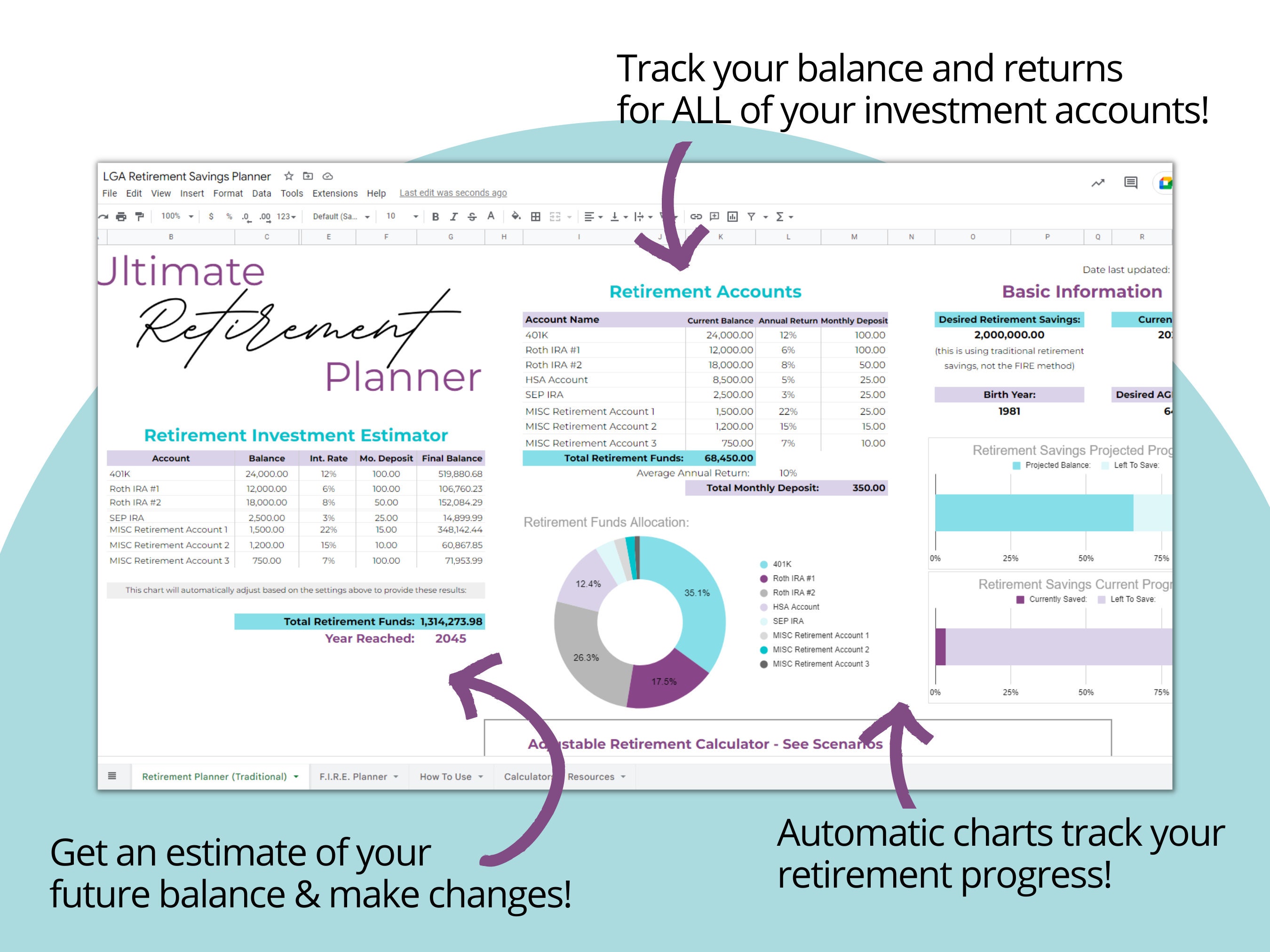 Easy Retirement Tracker / Google Sheets / Simple to Use / Retire Early ...