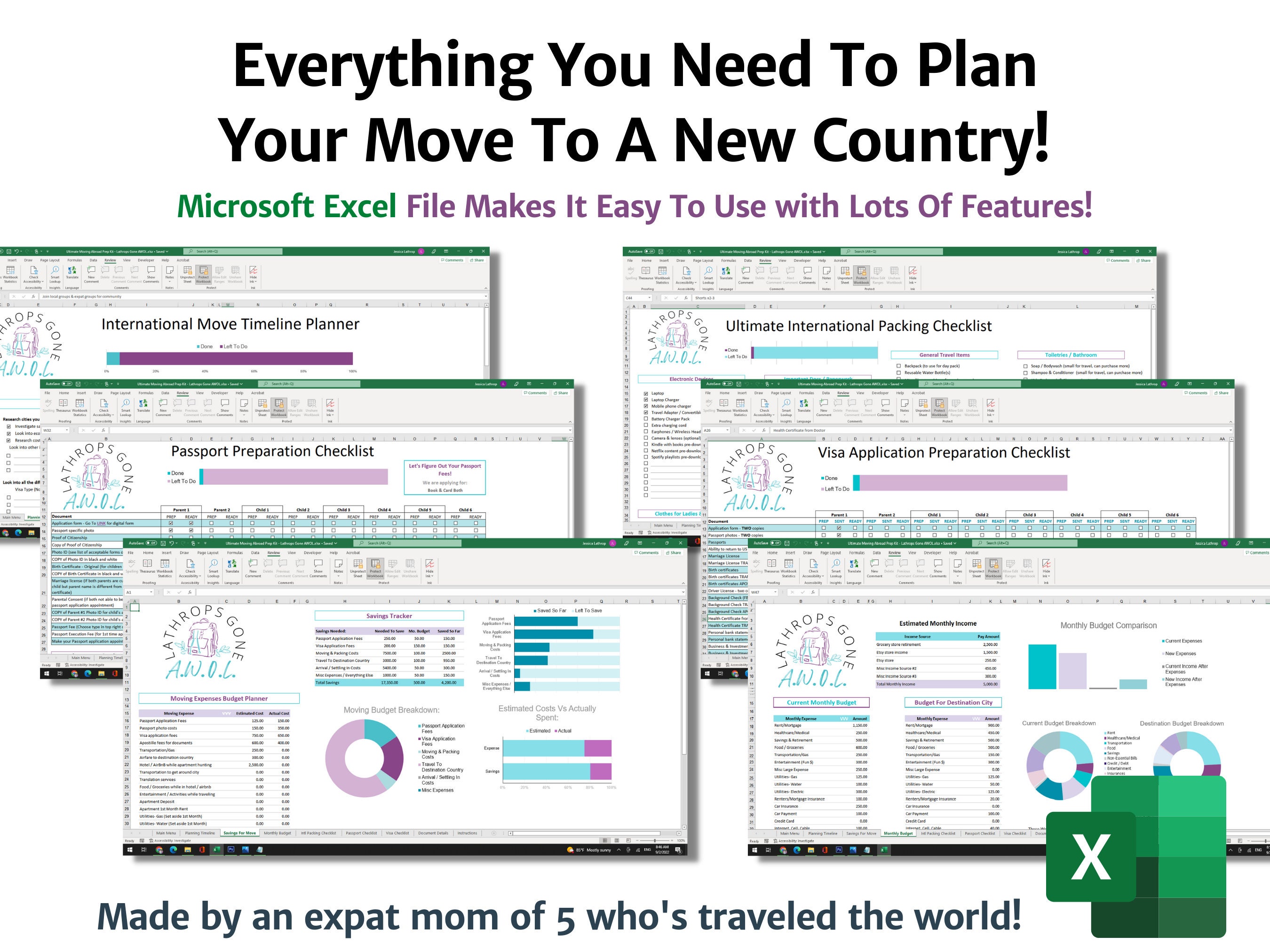 Moving Abroad Prep Kit / Microsoft Excel / International Move Planner ...
