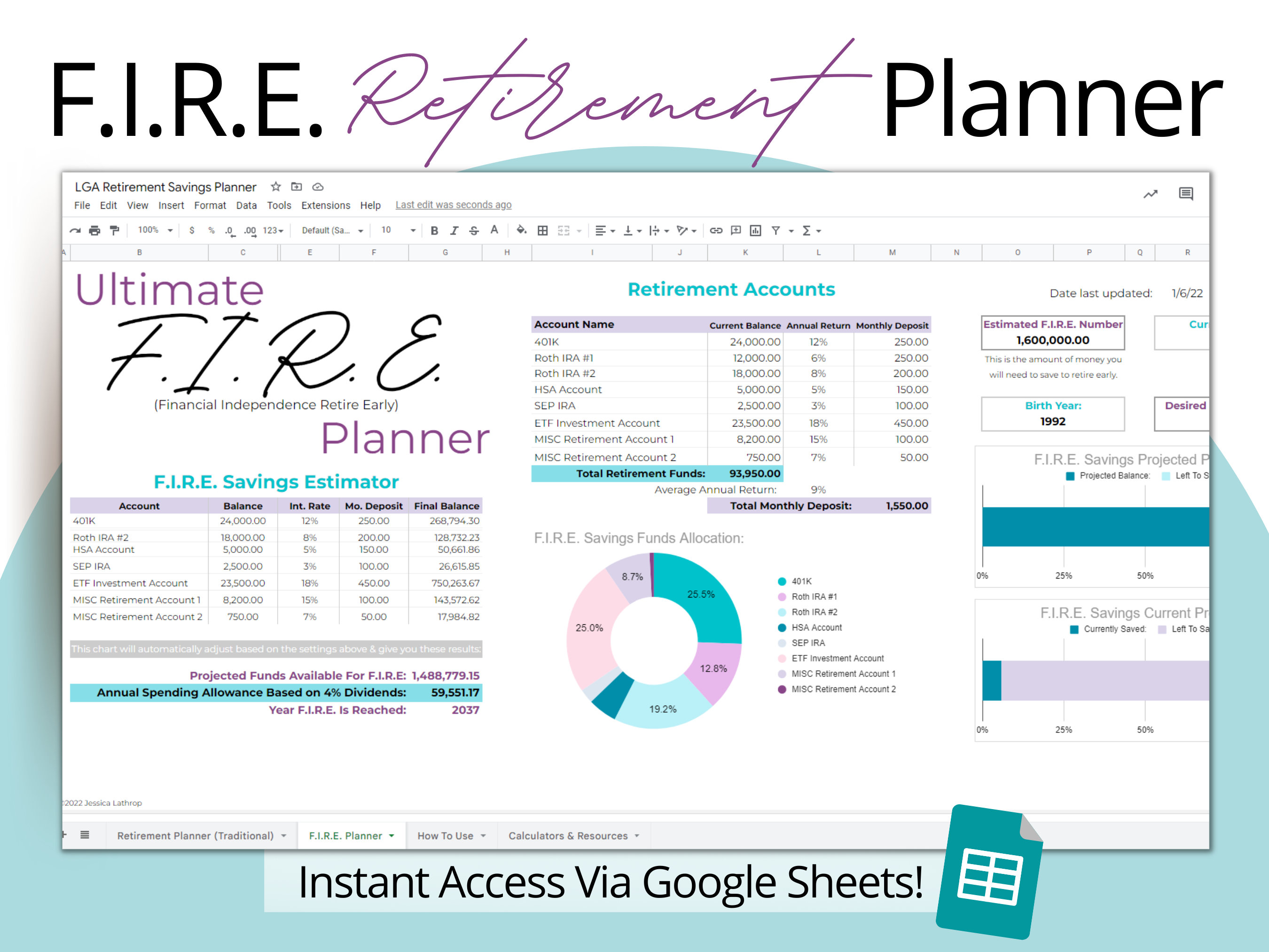 Early Retirement Planner / Google Sheets / Simple to Use / F.I.R.E ...