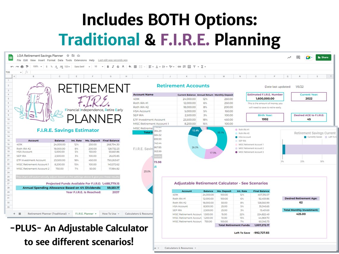 Simple Retirement Planner / Google Sheets / Easy to Use / | Etsy