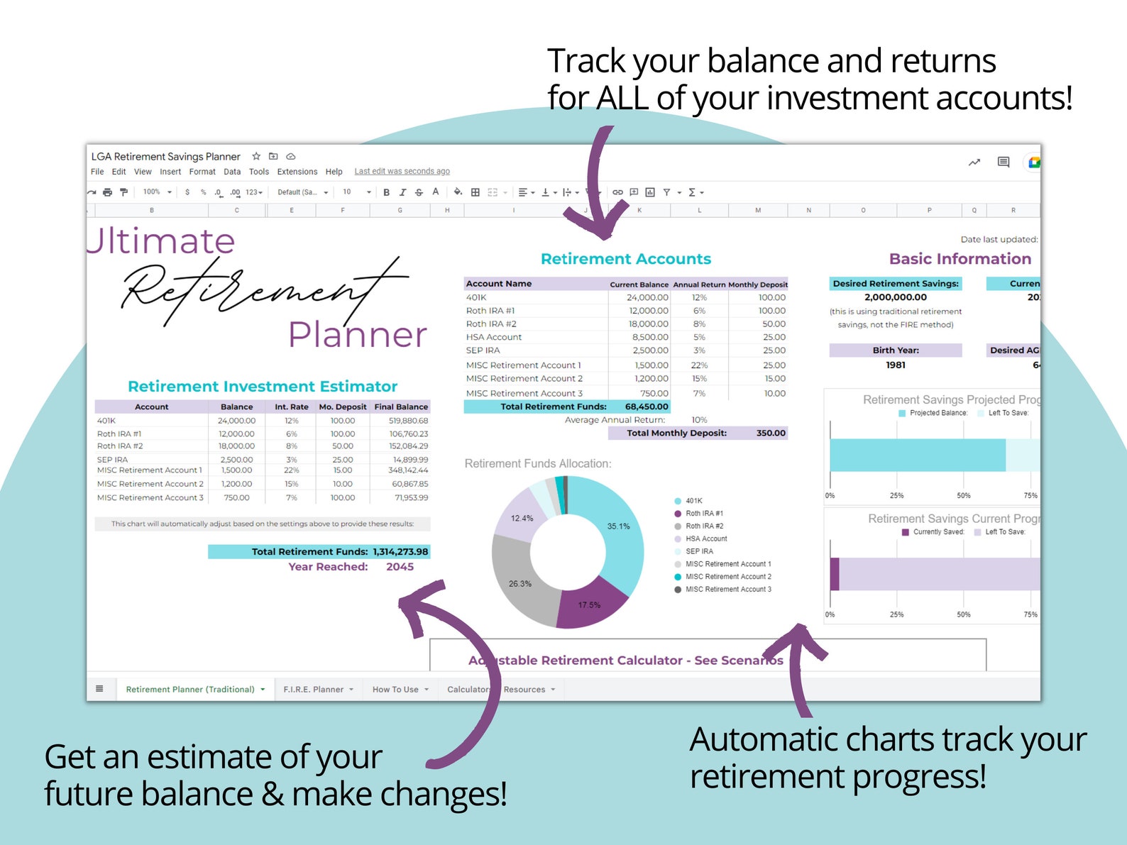 Easy Retirement Planner / Google Sheets / Simple to Use / Retire Early ...