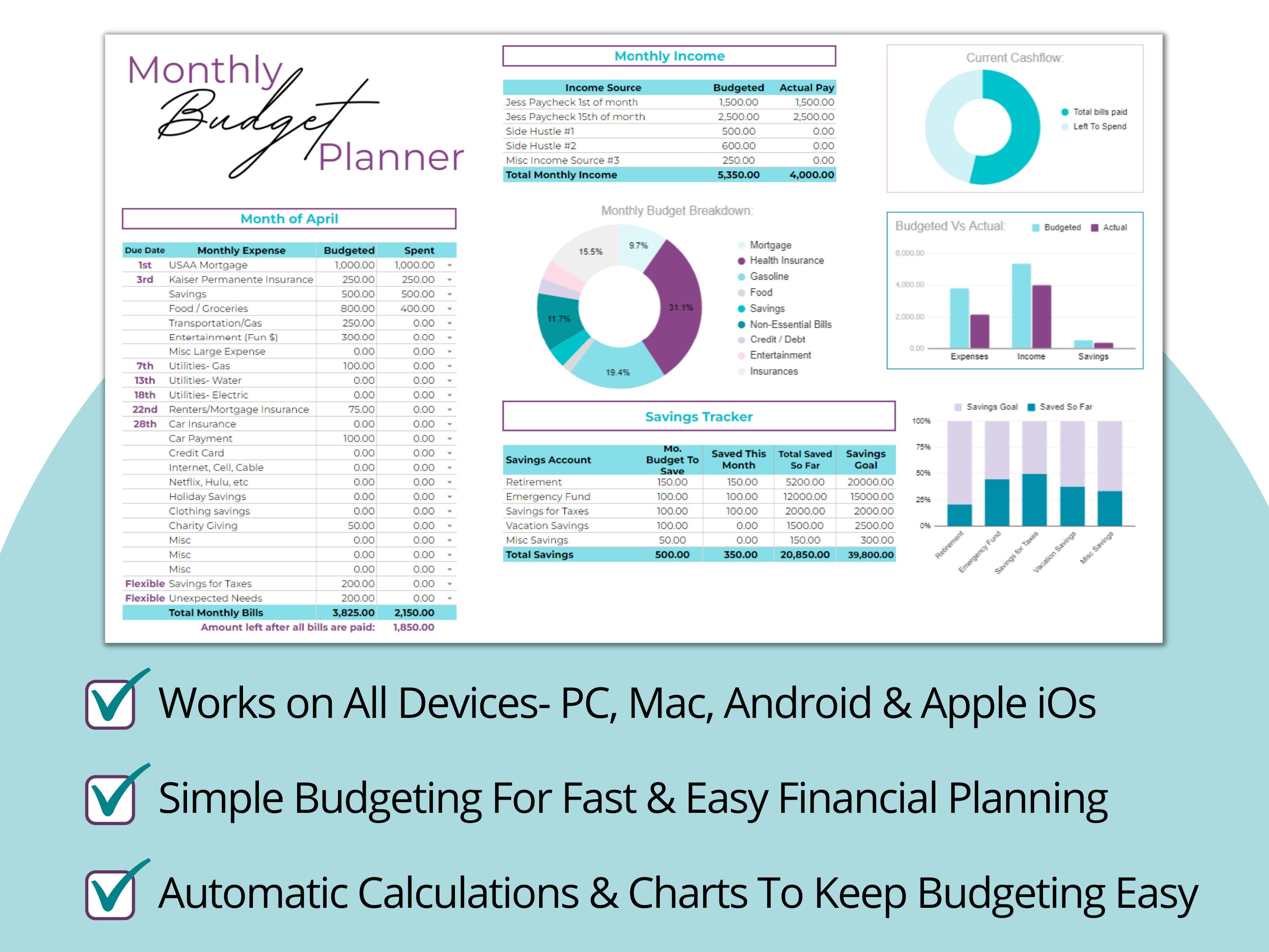 Simple Monthly Budget Spreadsheet Template for Google Sheets - Etsy