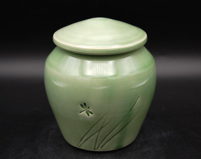 Keepsake Urn, Dragonfly in the Long Grass, Spring Green, Handmade ...