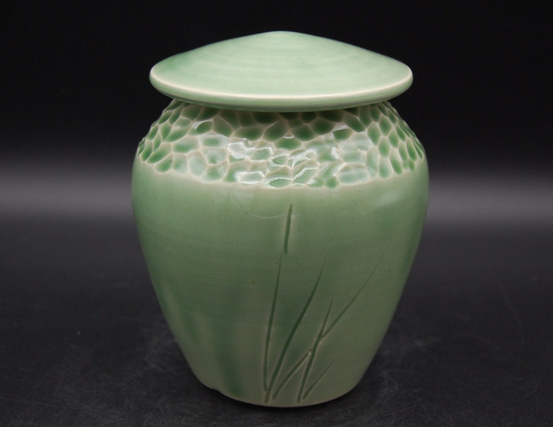 Keepsake Urn, Wind in the Tall Grass, Spring Green, Handmade Small Ash ...