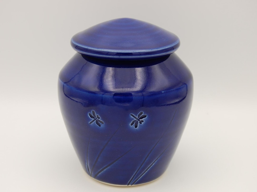 Keepsake Urn, Dragonfly in the Long Grass, Deep Blue, Handmade Small ...