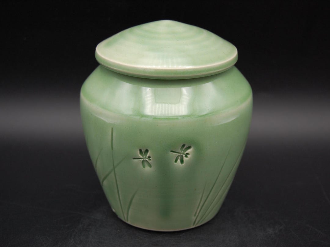 Keepsake Urn, Dragonfly in the Long Grass, Spring Green, Handmade ...