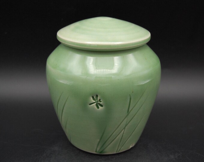 Keepsake Urn, Dragonfly in the Long Grass, Spring Green, Handmade Small ...