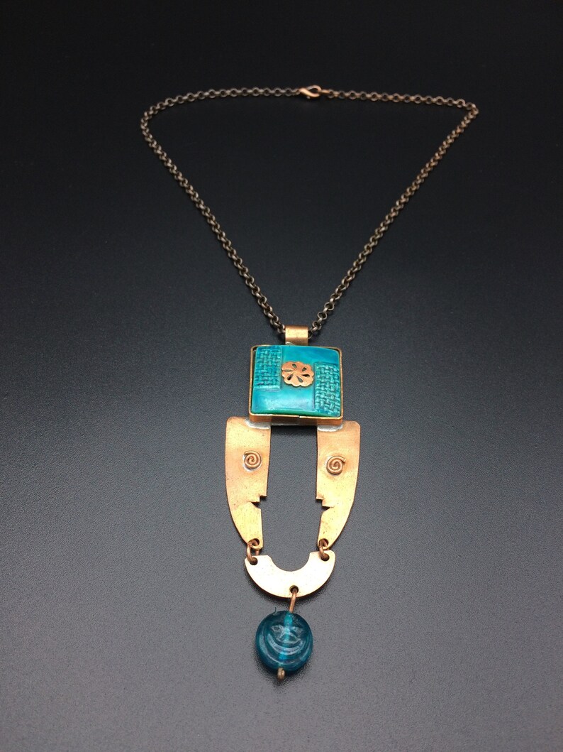 Profile Crew Neck Necklace in Copper With Turquoise Resin - Etsy