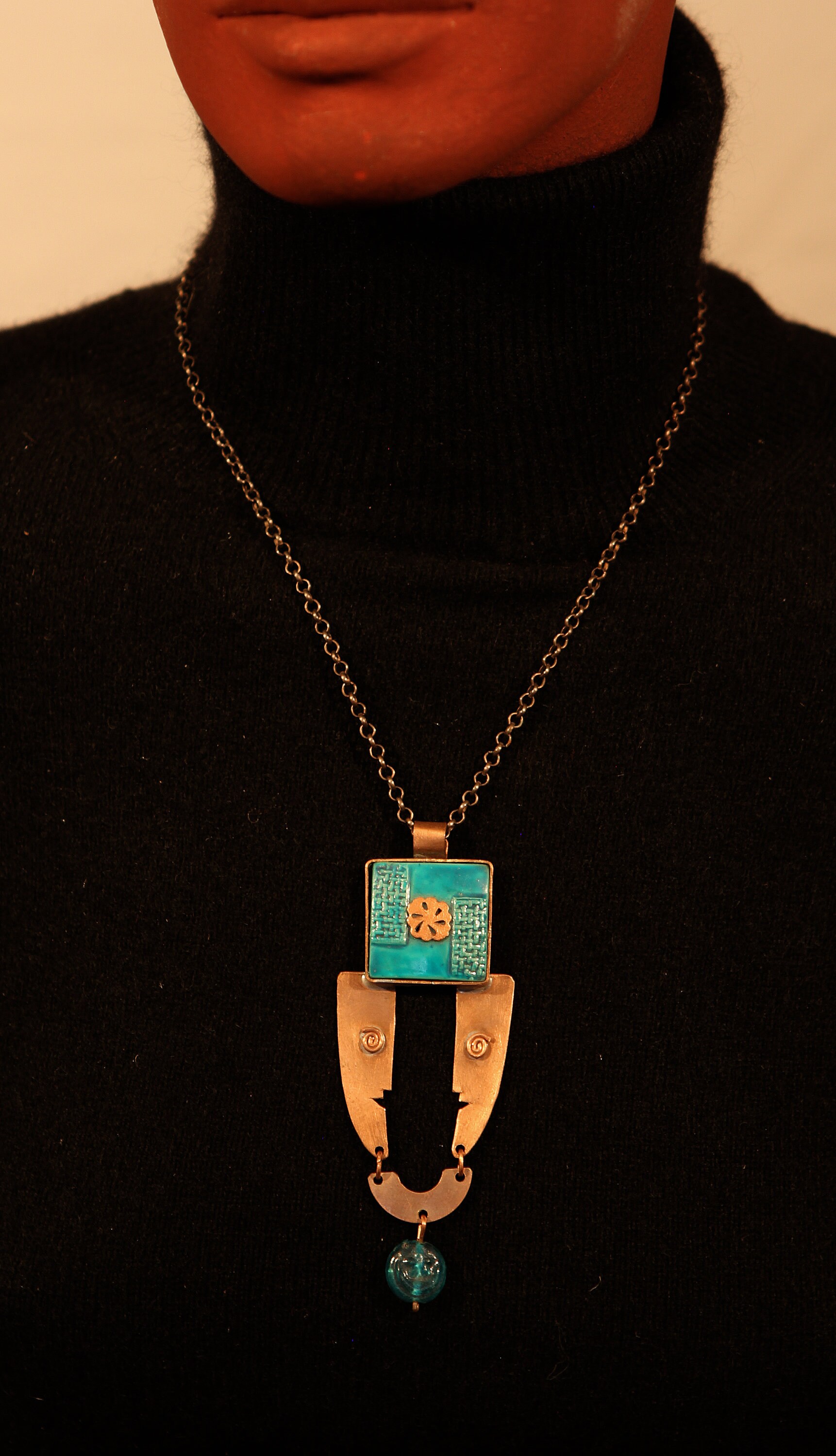 Profile Crew Neck Necklace in Copper With Turquoise Resin - Etsy