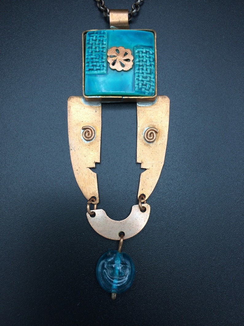 Profile Crew Neck Necklace in Copper With Turquoise Resin - Etsy