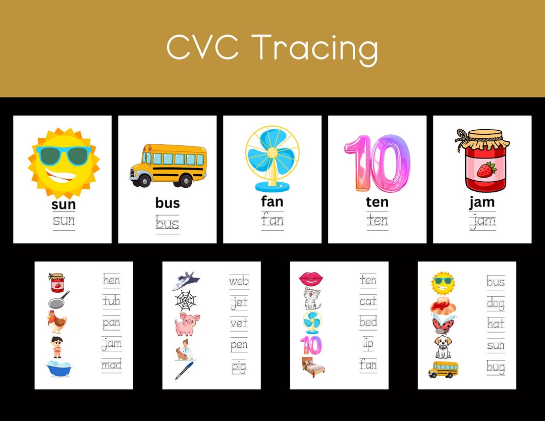 CVC Tracing and Matching, School Worksheet, Fine Motor Skills ...