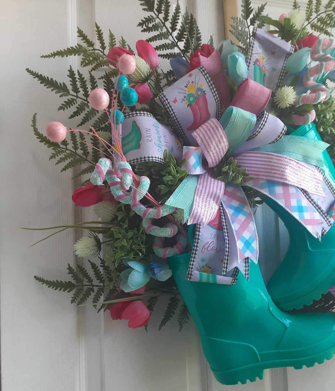 Rain Boots Wreath, Spring Boots Wreath, Summer Boots Wreath, Tulip ...