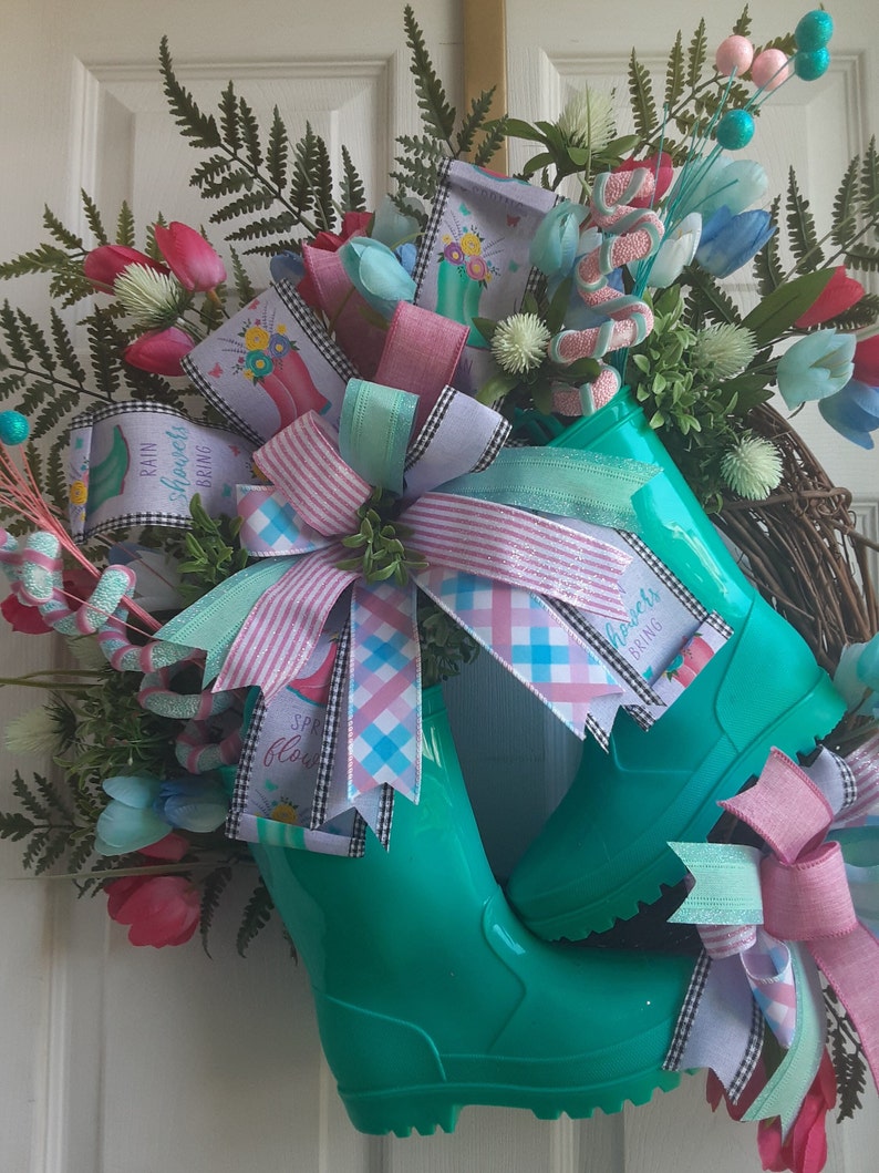 Rain Boots Wreath, Spring Boots Wreath, Summer Boots Wreath, Tulip ...