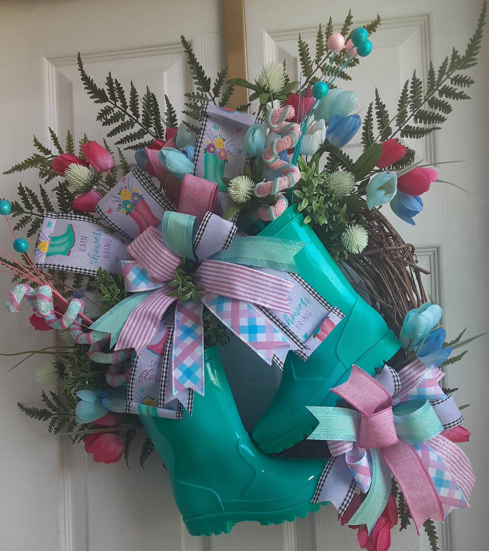 Rain Boots Wreath, Spring Boots Wreath, Summer Boots Wreath, Tulip ...