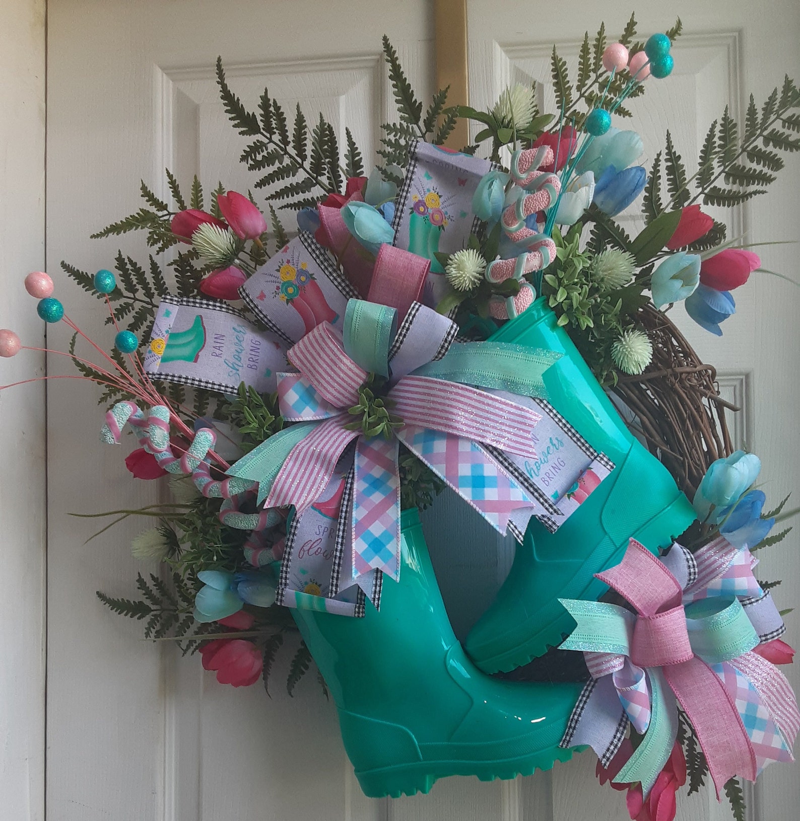 Rain Boots Wreath, Spring Boots Wreath, Summer Boots Wreath, Tulip ...
