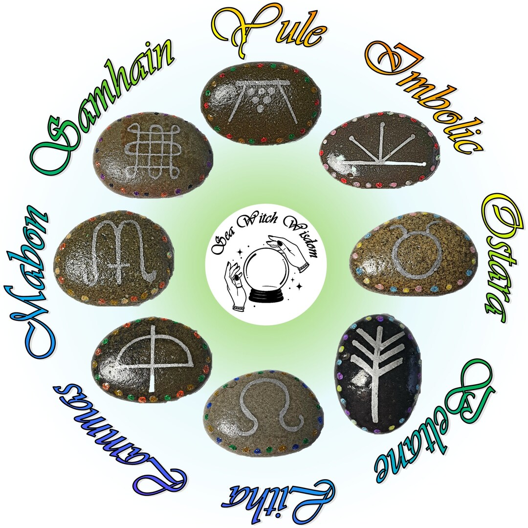 Hand Painted Sabbat Symbol Runes: Wheel of the Year Stones - Etsy