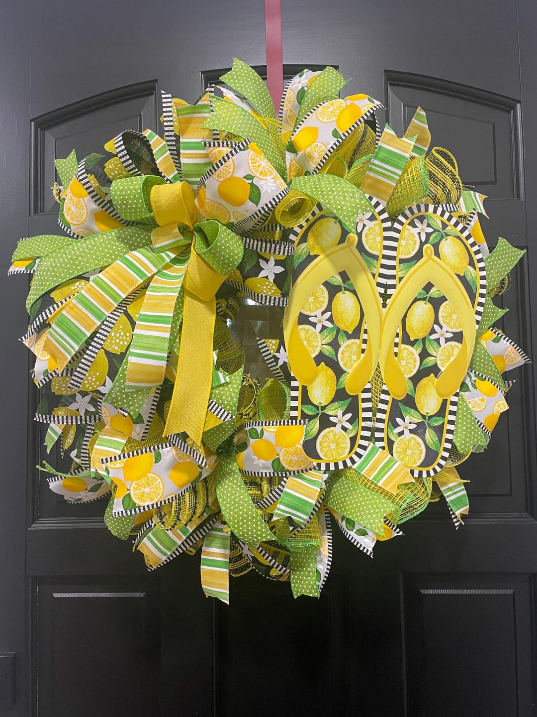 Lemon Flip Flop Summer Wreath – Bright Yellow & Green Front Door Decor ...