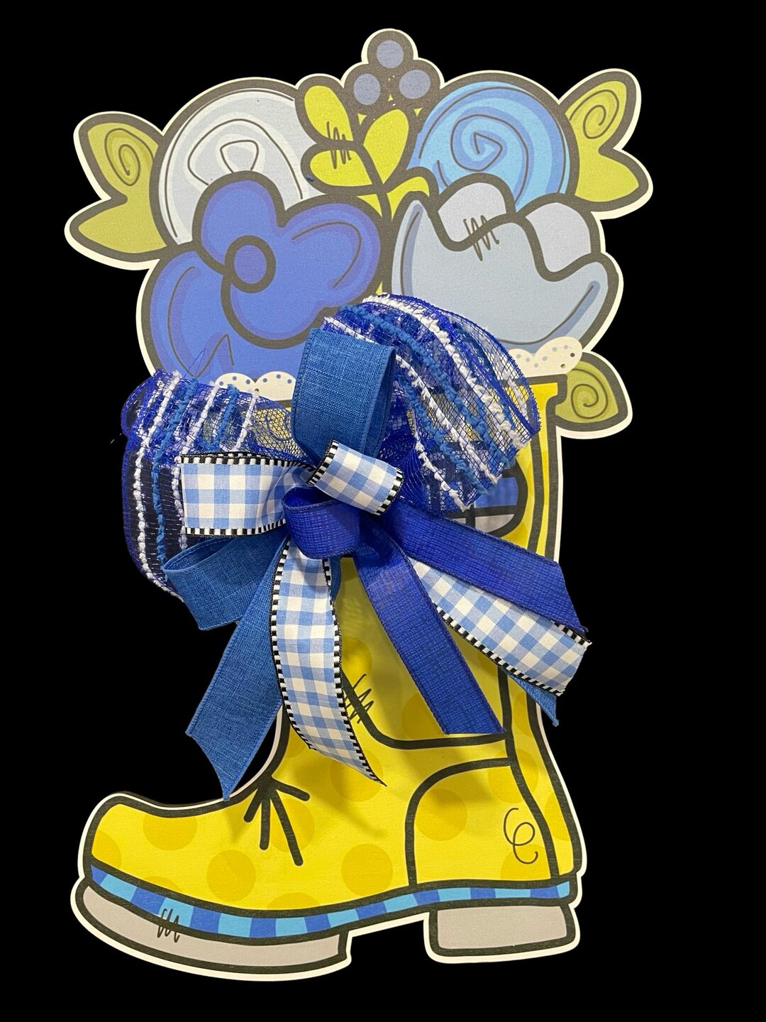 Yellow Rain Boot Door Hanger – Blue Floral Spring Summer Decor - Etsy