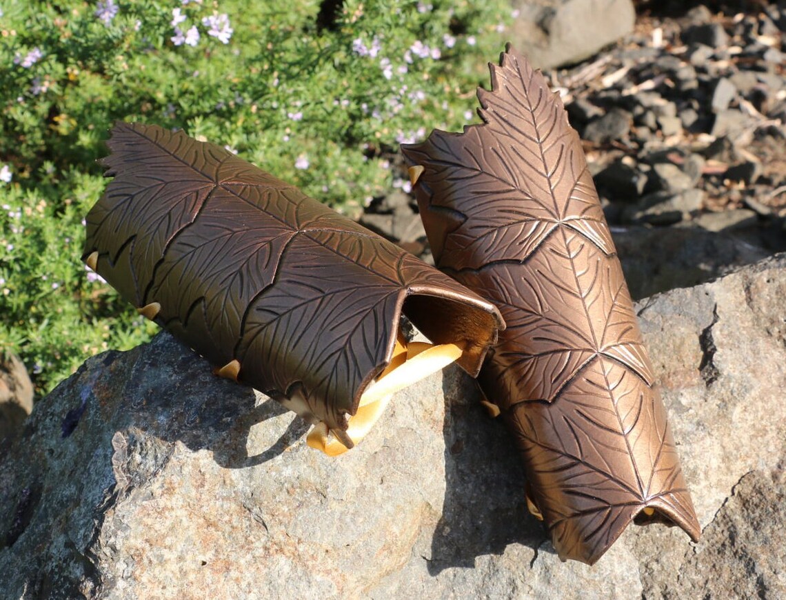 Leather Leaf Bracers LARP Cosplay Armor Forest Fae Autumn Elf - Etsy