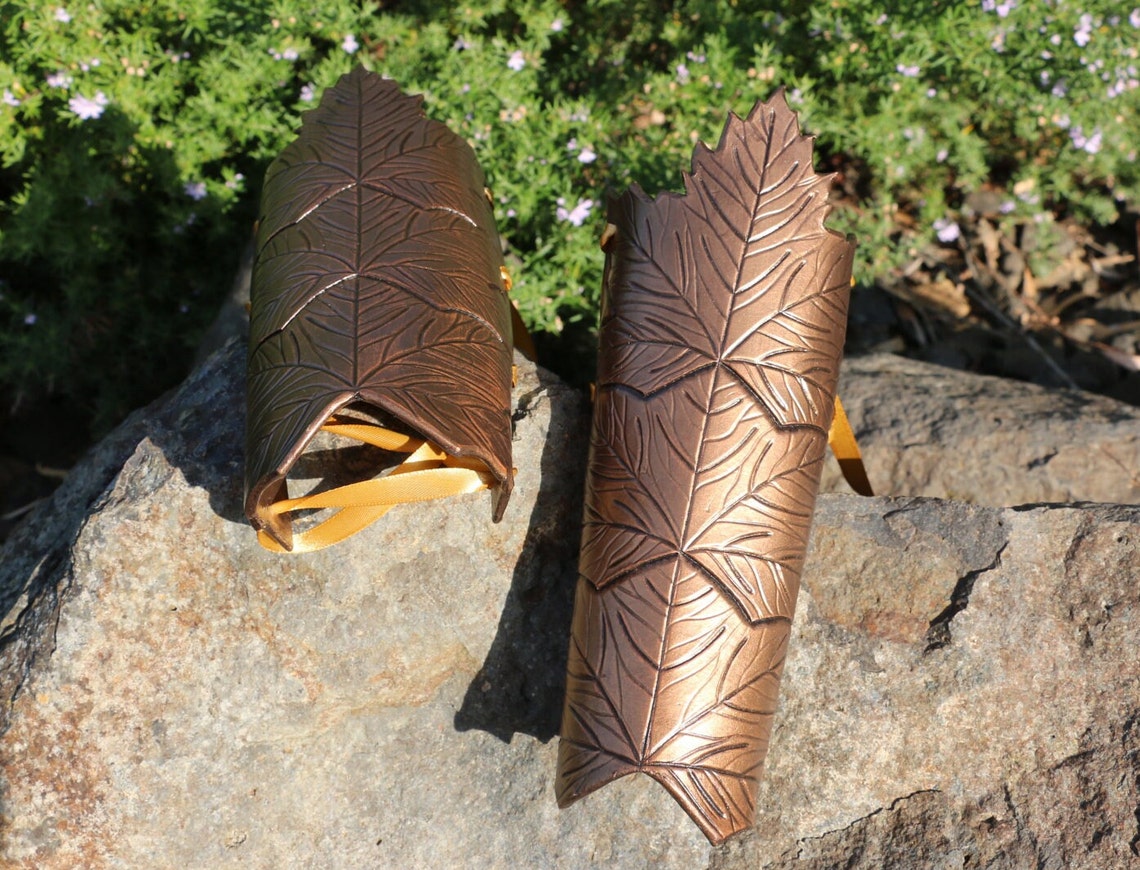 Leather Leaf Bracers LARP Cosplay Armor Forest Fae Autumn Elf - Etsy