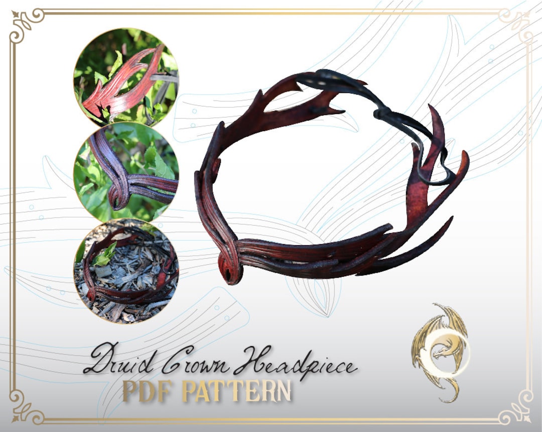 Druid Wood Elf Crown Headpiece: Leather Pattern, LARP Cosplay (digital ...