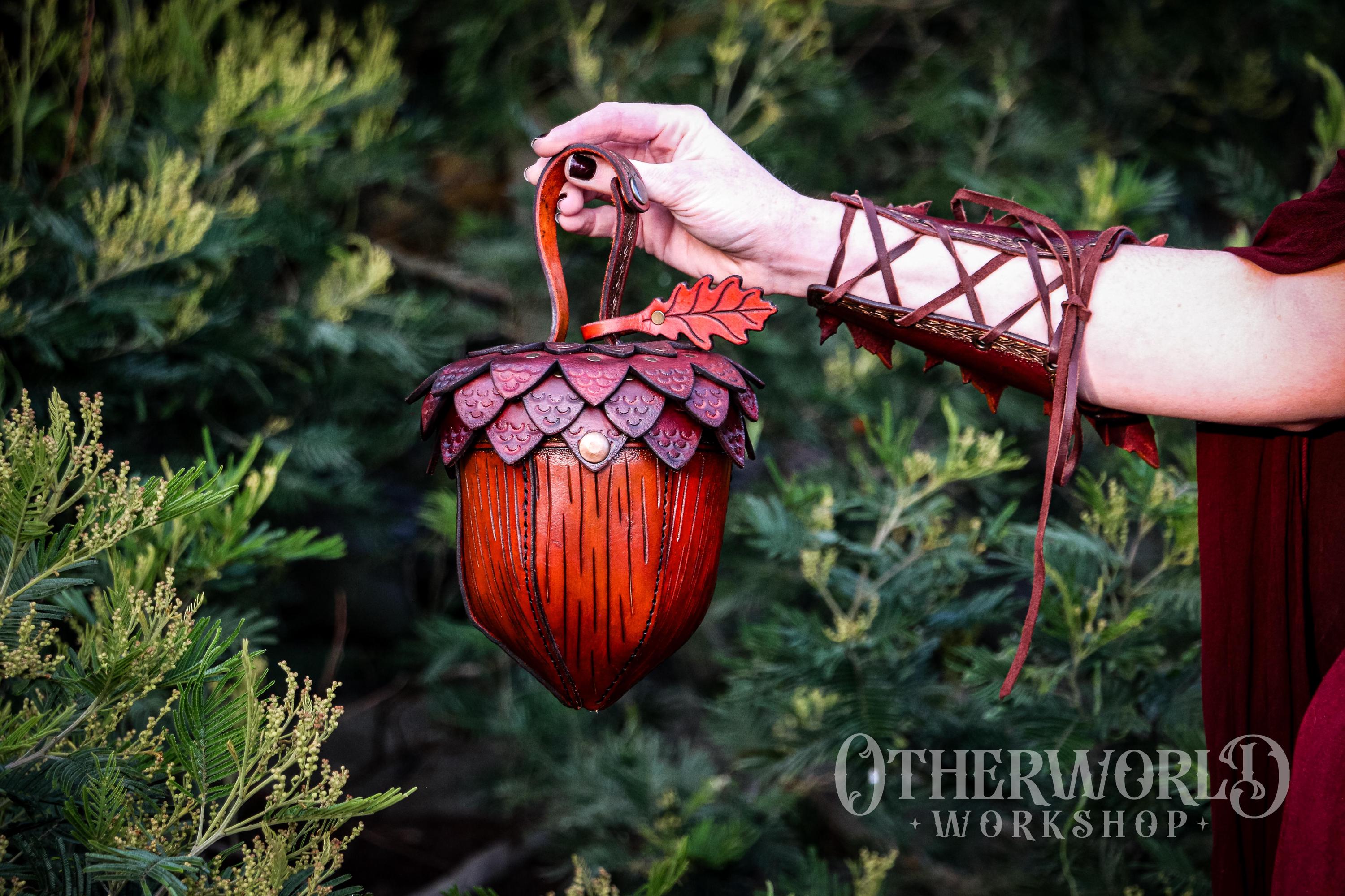 Leather Acorn Belt Bag: LARP Cosplay, Forest Fae, Wood Elf - Etsy