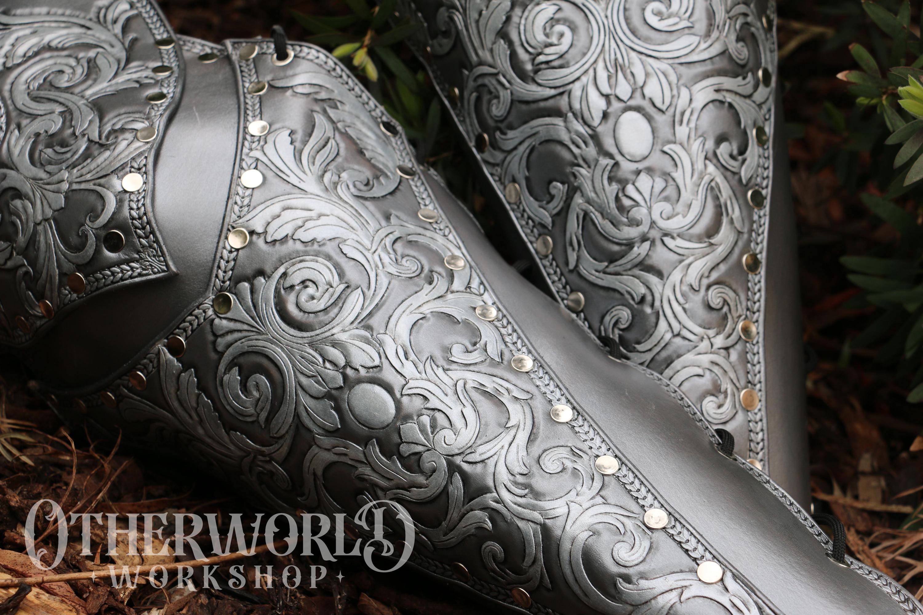 Leather Baroque Greaves Set | LARP Cosplay Dnd | Fantasy Medieval Armor ...