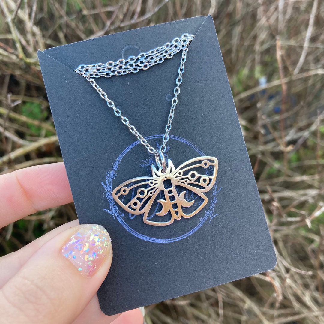 Moon Moth Necklace // Moth Gift Moth Lover Moon Jewellery - Etsy