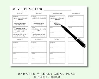 Printable Weekly Meal Planner Vertical Simple, Meal Tracker, Food ...