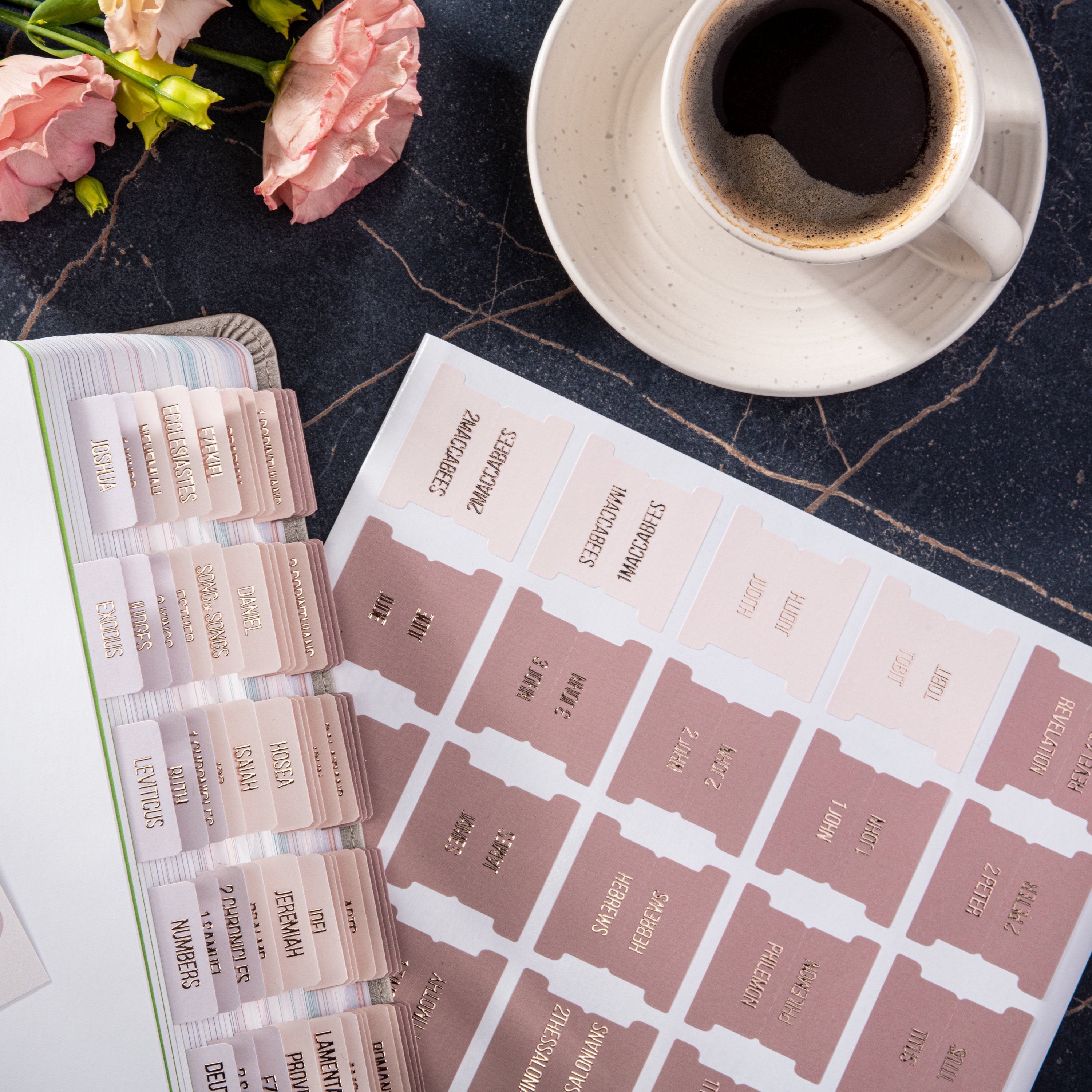 Rose Gold Bible Tabs: Laminated Bible Journaling Stickers, Embossed ...