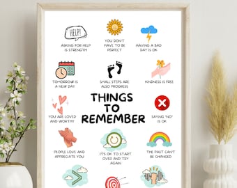 Things to Remember Poster, Therapy Office Decor, Counseling Poster ...