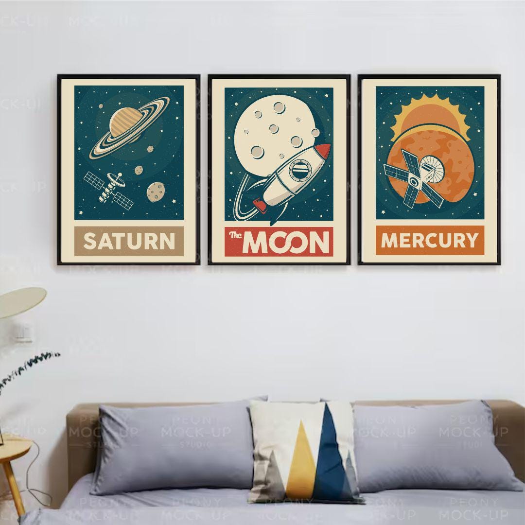 Retro Solar Systems Poster, Planet Wall Art Prints, Galaxy Prints ...