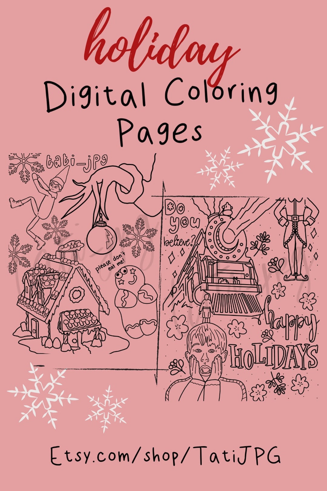 Holiday Coloring Pages 6 Pack Adult Coloring Digital Coloring Sheets ...