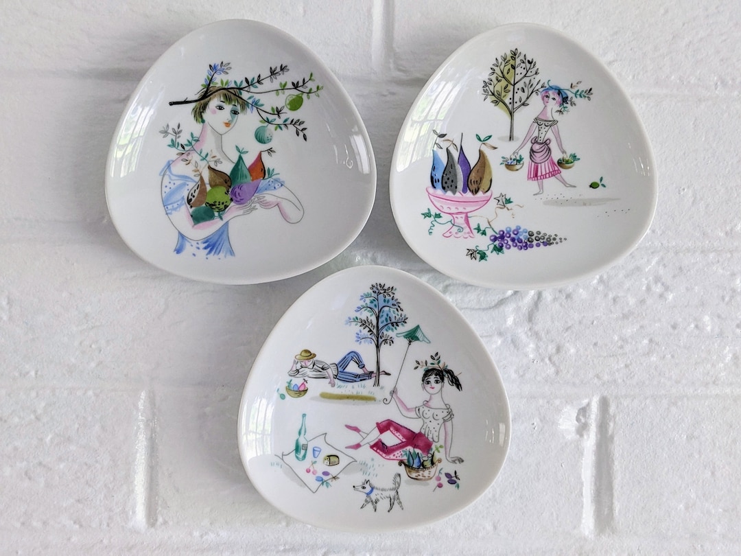 Vintage MCM ROSENTHAL Bele Bachem Hand Painted Porcelain Art Plates SET ...