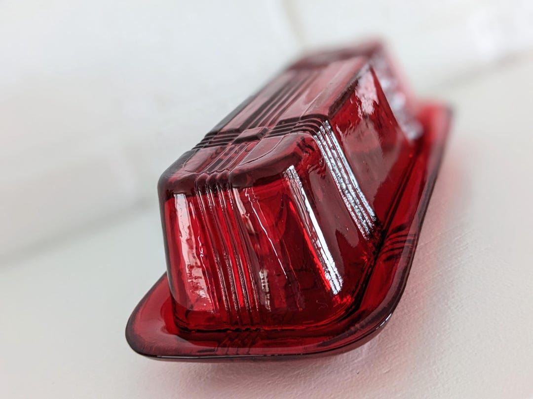 Vintage Amberina Red Orange Criss Cross 1/4 Pound Covered Butter Dish ...