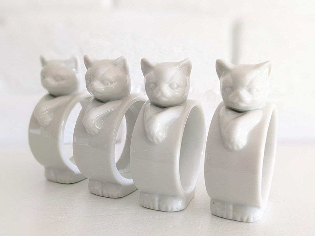Vintage Cat Napkin Rings SET of 4 Napkin Rings White Porcelain Cat ...